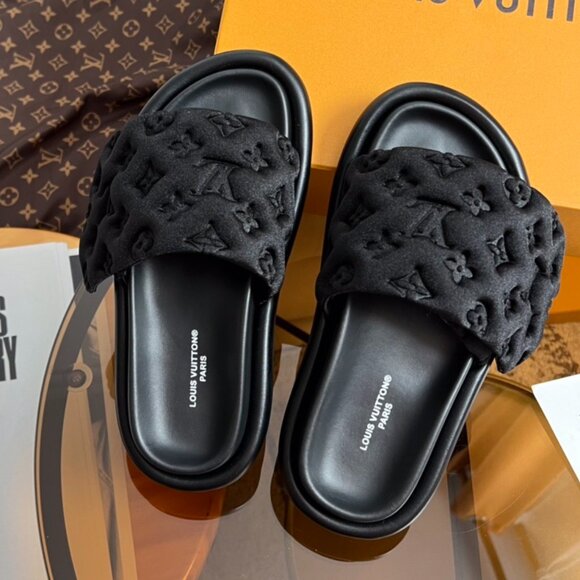Louis Vuitton | Shoes | Louis Vuitton Black And Gray Womens Slides ...